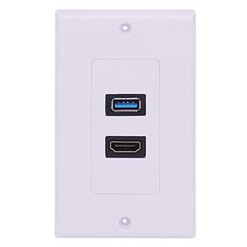 HDMI USB 3.0 Placa de parede, Yeworth 1 Porta HDMI Feminino + 1 Porta ...