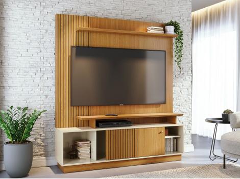 Home Theater Ares Porta em MDF Frisado Para TV's até 65 Polegadas ...