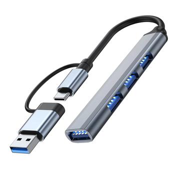 Hub Usb 3.0 4 Portas Extensão USB-A e Tipo-C 2em1 Adaptador Pendrive ...