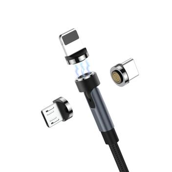 Hubonic Cabo Carregador Magnético 3 Em 1 Tipo C Lightning Micro Usb 2 Metros Girátorio Nylon ...