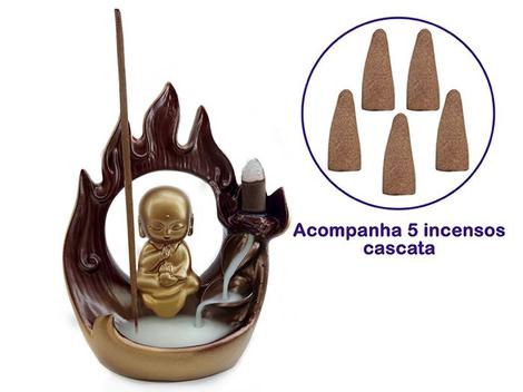 Incensário Cascata Monge Sol + 5 Incensos Cone Cascata De Fumaça - MP ...