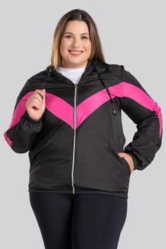 Jaqueta Corta Vento Feminina Plus Size em Microfibra Bicolor Bolsos ...