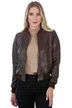 Jaqueta Feminina de Couro Legítimo Bomber Punhos - Bella - Jaqueta ...