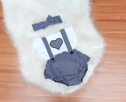 Jardineira Body Romper Body Bebe Menina Xadrez Coração Mesversario ...