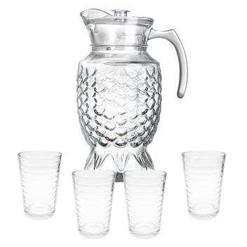 Jarra De Vidro Grossa Resistente Ocean Com 4 Copos Verão Água Suco ...