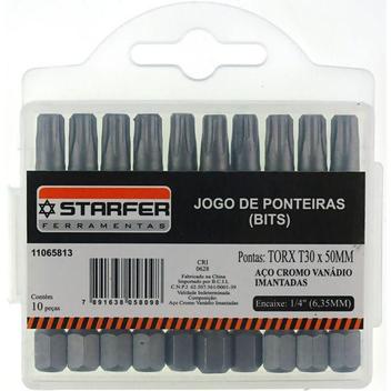 Jogo 10 Bits Ponta Torx 30 Para Parafusadeira 50Mm Starfer - Jogo de Bits - Magazine Luiza