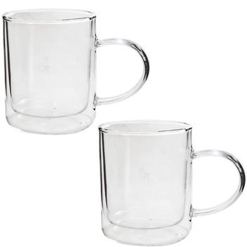 Jogo 2 Canecas Grande Vidro 320ml Parede Dupla Xícaras Café Conjunto Kit Duas Camada Presente ...