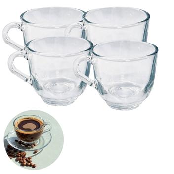 Jogo 4 Xicaras De Cafe 150ML Transparente Vidro Liso S/ Pires - PRATICASA - Chá e Café ...