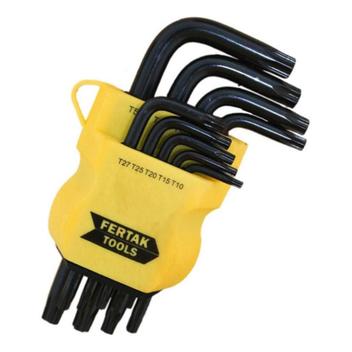 Jogo 9 Peças Chave Torque Torx L Furo CRV Suporte T10 - T50 - Fertak ...