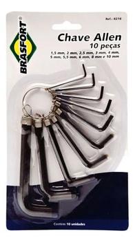 Jogo Chave Allen Polegada 1/16 A 3/8 - 10 Peças Cor Pret - Brasfort ...