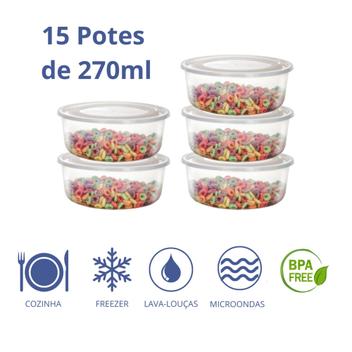 Jogo com 15 mini potes redondos 270ml Ercaplast, kit pote BPA free ...