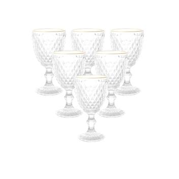 Jogo com 6 Taças Diamond ou bico abacaxi Transparente com Borda Dourada ...