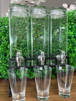 Jogo de 3 suqueiras de 2.3 litros cada em vidro com suporte metal ...