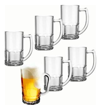 Jogo De 6 Canecas Chopp Vidro Copos Cerveja Festa 340Ml - Original - Caneca de Chopp - Magazine ...