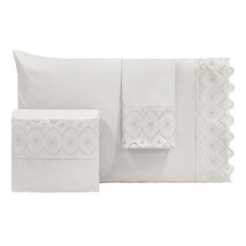 Jogo de cama bordado inglês king - sol bege claro - First Class - Jogo ...