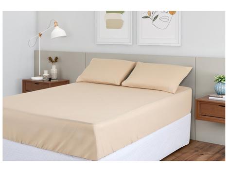 Jogo de Cama Casal 100% Poliéster Marcelino Têxtil Hypercal Bege 3 ...