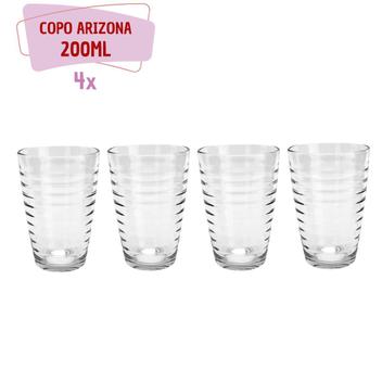 Jogo de Copos de Vidro para Suco Arizona 200ML - 4 Un - PRATICASA - Copo de Água / Suco ...