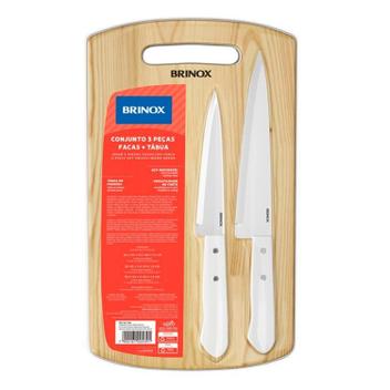 Jogo de Facas Cozinha Inox Kit 3 Peças Conjunto Completo c/ Tabua de ...