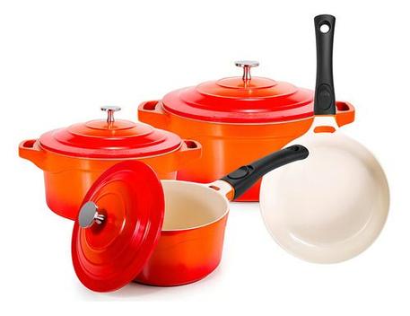 Jogo De Panela Antiaderente Cerâmica 4 Peças Laranja Le Cook - Jogo de ...