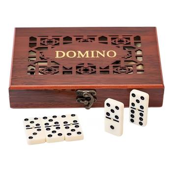 Jogo Dominó 28 Pçs Caixa Madeira MDF Pedra de Osso Profissional Luxo ...