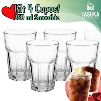 Jogo Kit 4 Copos de Vidro Grosso para Vitamina Suco Refrigerante Água 350 ml - Praticasa - Copo ...