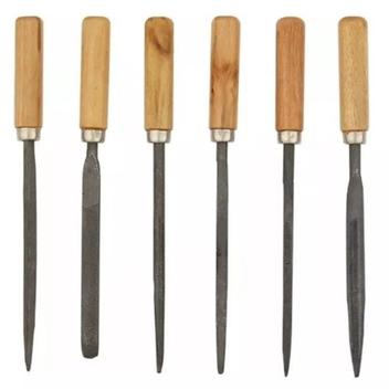 Jogo Lima Agulha Kit 6 Com Cabo Madeira Afiar Triangular Redonda ...