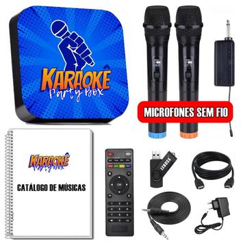 Karaoke Party Box Azul +2 Microfones Sem Fio +de 2000 Músicas +Catalogo ...