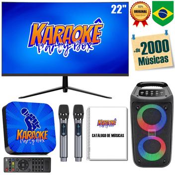 Karaoke Party Box Profissional Azul +Monitor +Caixa De Som +2 ...