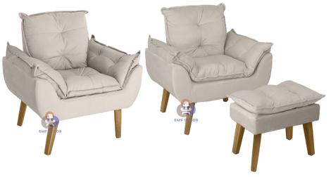 Kit 02 Poltrona/Cadeira Decorativa e Puff Glamour Opala SMF DECOR ...