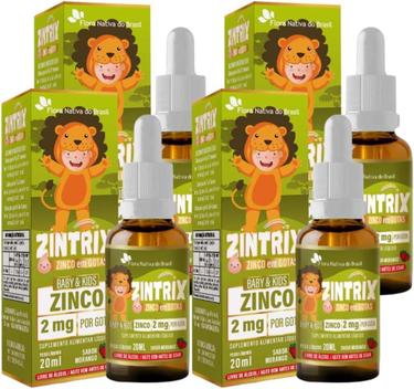 Kit 04 Zintrix Zinco Em Gotas 20Ml Sabor Morango Kids Flora - Flora ...