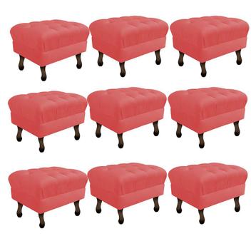 Kit 09 Puff Retrô Capitonê Decorativo Pé em Madeira Sala de Estar ...