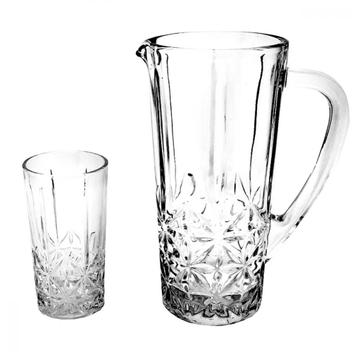 Kit 1 Jarra de Vidro c/ alça 1L + Jogo de 6 Copos Decorado 270ml ...