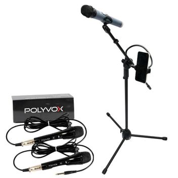Kit 1 Pedestal Microfone Universal + 2 Microfones Com Fio - Polyvox ...