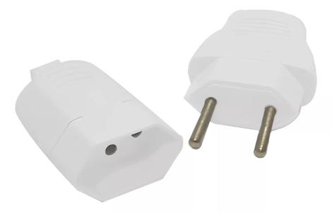 Kit 1 Plug Tomada Fêmea 3 Polos + Macho 2 Pinos 10a Branco - Stars ...