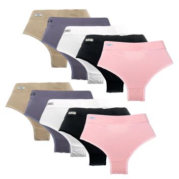 Kit 10 Calcinha Calçola Cintura Alta Microfibra Lisa Redutora Luxo ...
