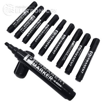 Kit 10 Canetão Tinta Permanente Cor Preta Intensa Ideal Para Marcar ...