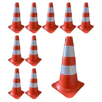 Kit 10 Cone Refletivo de Sinalização 50cm Flexível Laranja e Branco ...