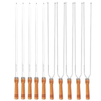 Kit 10 Espetos 75cm Preparo Churrasco Simples e Duplo Cabo Madeira Aço ...