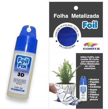 Kit 10 Folha Metalizada Azul + Foil Fix Cola Contato Corfix - Cola ...