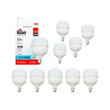Kit 10 Lâmpadas Led Bulbo 30w Bivolt 6500k Branca Fria Kian - Lâmpada ...