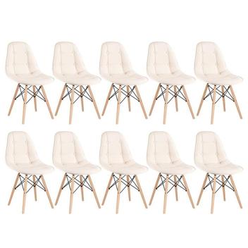 Kit - 10 X Cadeiras Estofadas Eames Eiffel Botonê - Base De Madeira ...