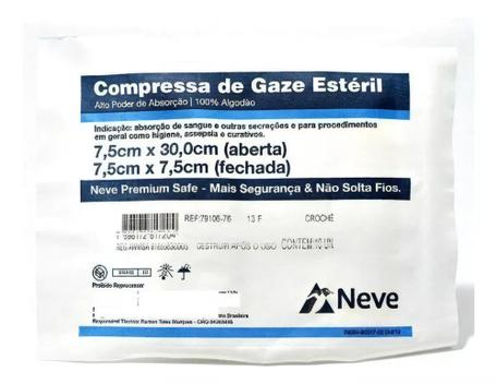 Kit 100 Compressa De Gaze Neve 7,5x7,5cm Estéril Hospitalar - Curativo ...