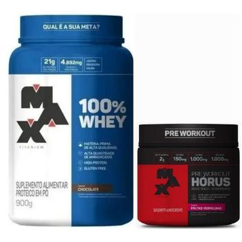 Kit 100% Whey Pote 900G Chocolate + Hórus 300G Frutas - Max Titanium ...