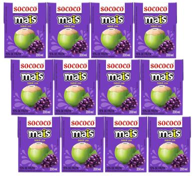 Kit 12 Água De Coco Sococo Mais Sabor Uva 200ml - Água de Coco ...