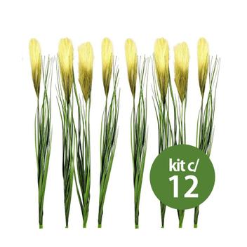 Kit 12 Capim com Pluma Verde Creme Planta Artificial Arranjo Florarte ...