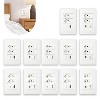 Kit 12 Tomada Dupla Parede Entrada Usb E Tipo C Branco Tm05 - RY ...