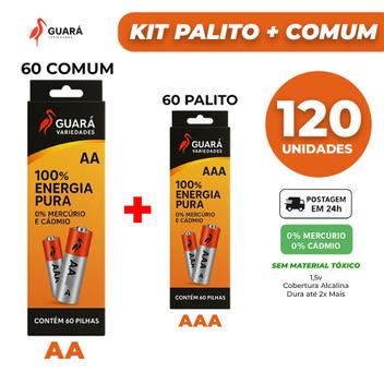 Kit 120 Pilhas 60 AAA Palito + 60 AA Comum 1,5V RELINX Zinco Carbono ...