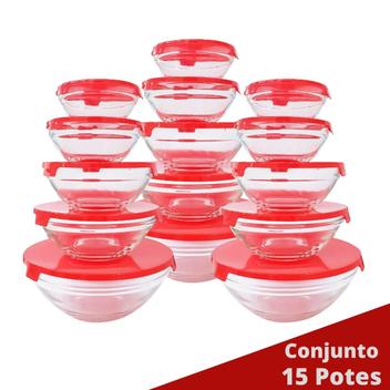 Kit 15 Conjunto De Potes Redondos - Vidro C/ Tampa Colorida - PRATICASA ...