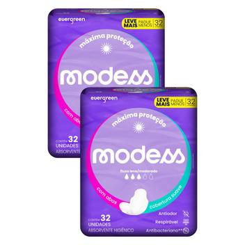 Kit 2 Absorventes Modess Malha Suave com Abas 32un cada - Absorvente ...