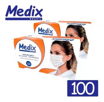 Kit 2 caixas Máscara Descartável Medix Branca Tripla Com elástico e ...